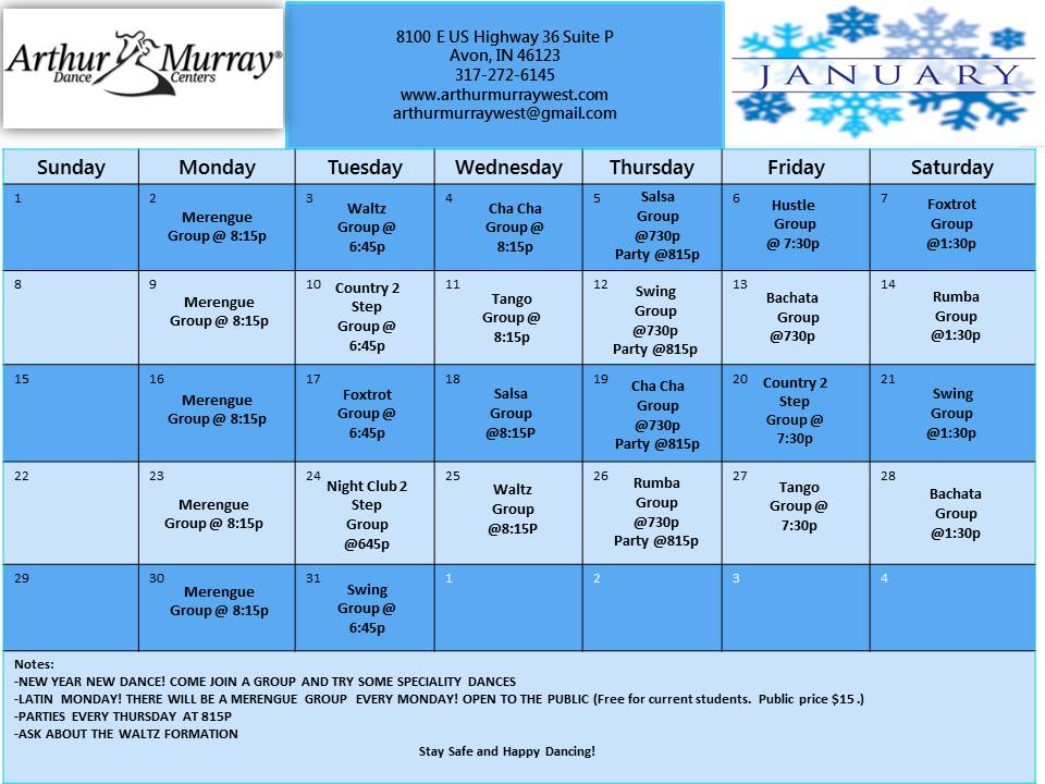 Studio Calendar | Dance Studio of Avon, IN